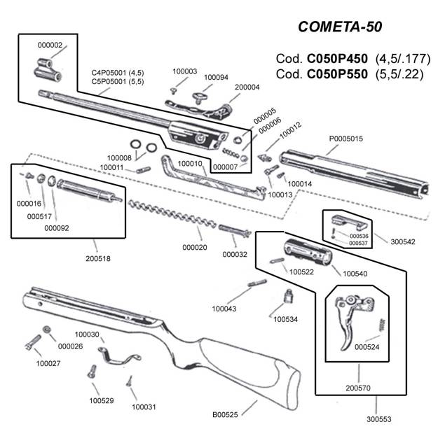 Despiece carabina Cometa.Carabina Cometa 50.